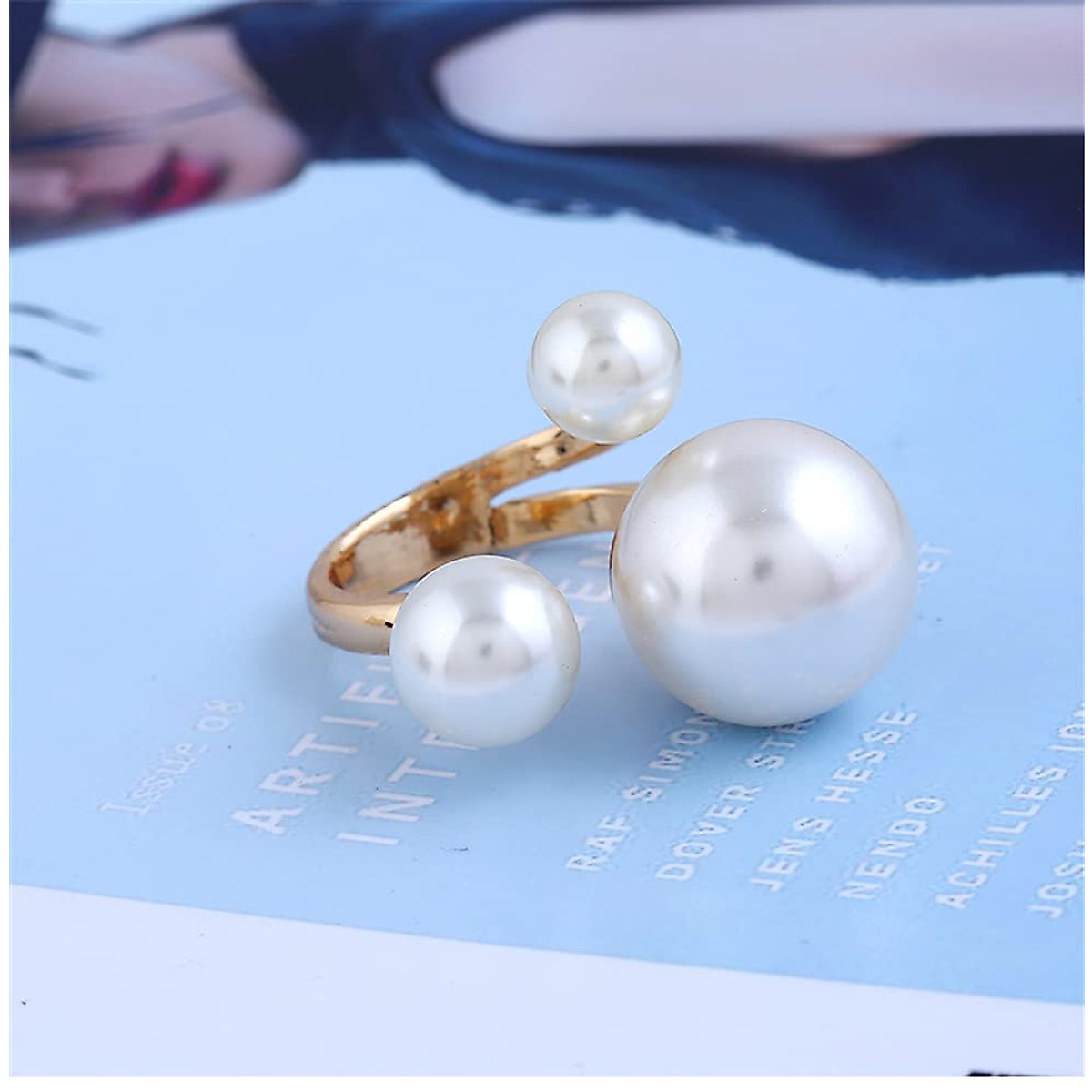 3 Pearls Promise Ring for Women Girls Statement Expandable Adjustable Big Imitation Pearl Ball Open Band Wrap Rings Comfort Fit Engagement Wedding Mother's Day Christmas Jewelry Size 7-9