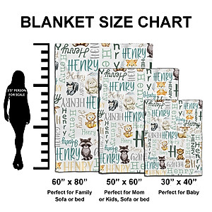 ENCYCOM Personalized Woodland Monogram Animal Blanket with Name, Woodland Nursery Blanket, Woodland Fleece Blanket, Blanket with Animal Lover, Green Blanket for Boy