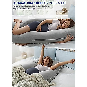 QUEEN ROSE Pregnancy Pillows, Cooling Maternity Pillow for Sleeping, 55in U Shaped Body Pillow for Pregnant Support, with Removable Silky Cover, Gray
