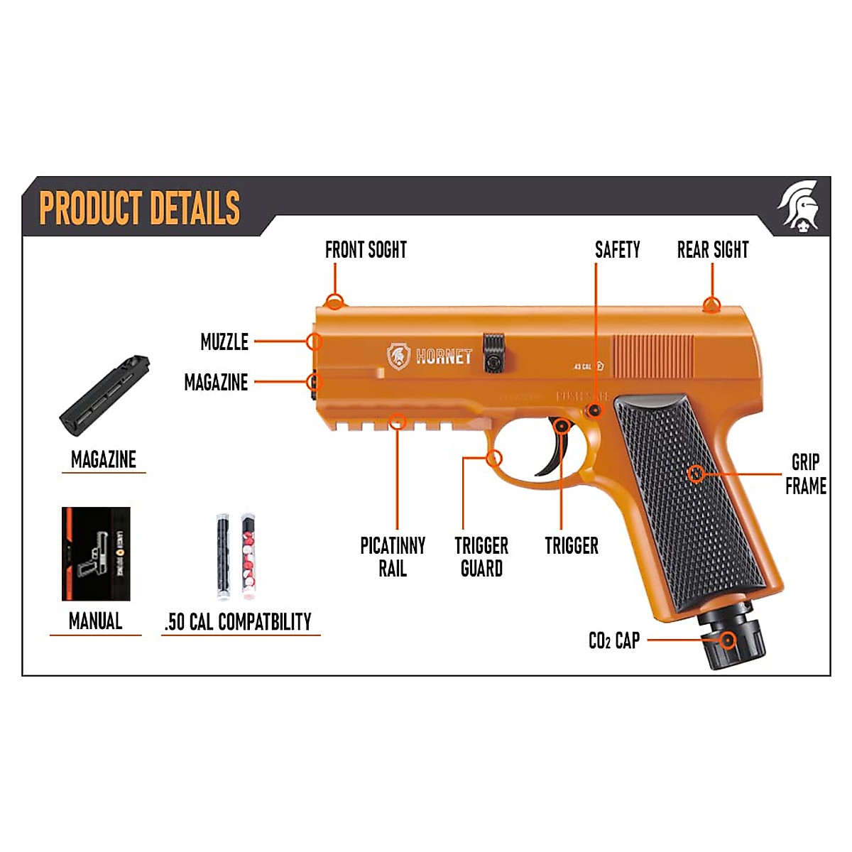 Lancer Self Defense Hornet 0.43 Cal Home Defense Launcher All in One Package-Less Lethal for Personal Defense (Color: Orange/Black)