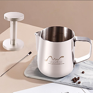 MMtong Coffee Tamper, Espresso Tamper Set 51/58mm for Espresso Barista，Aluminum Tamper Press plus Free 5oz/150ml Milk Frothing Pitcher with Art Pen, Silver