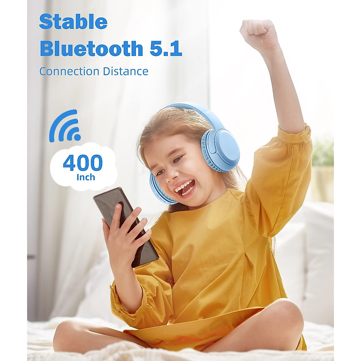 Nabevi Kids Headphones, Over-Ear Headphones Bluetooth Wireless Kids with Mic, 85/93dB Volume Limited, Stereo Sound, Wired Inline AUX Cord Headphones for Children Boy Girl Teens, Blue