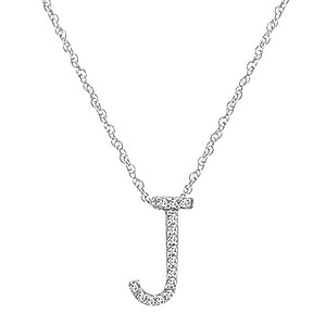 Amanda Rose Collection 14K White Gold Diamond J Initial Pendant, 16" Necklace