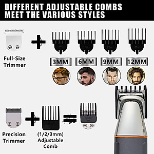 Audoc 5 in 1 Waterproof Hair Trimmer Kit for Men - Precision Trimmer, Micro Shaver, Full Size Trimmer, Body Hair Trimmer, Nose Trimmer, LED Display, Magnetic Replacement Heads