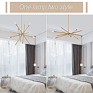 VILUXY Contemporary Chandelier Lighting Fixture 6-Light Antique Brass Brush Paint Finish Mid-Century Pendant Lighting for Dining Room Bedroom Kitchen Living Room