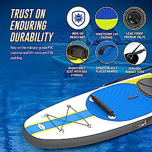 Blue Water Toys Inflatable Crossover Stand Up Paddle Board/Kayak Kit - Pump, Backpack, Coil Leash, Paddles, Detachable Seat, SUP 300 Pound Limit, 10 Feet by 32 Inches