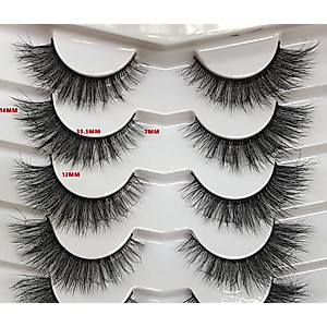 Pooplunch False Eyelashes Cat Eye Look Fluffy Wispy Faux Mink Lashes 7 Pairs 14MM Natural Extension Volume 8D Soft Curly Fake Eyelashes Strips Pack