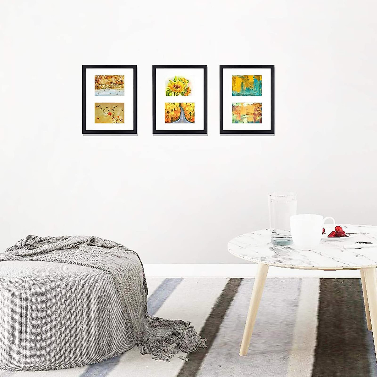 Golden State Art, 11x14 Black Photo Wood Collage Frame with Tempered Glass and White Mat displays (2) 5x7 Pictures