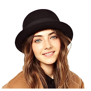 INOGIH Wool Derby Hat Round Cloche Hat for Men and Women Black Bowler Hat Upturn Brim Church Hat