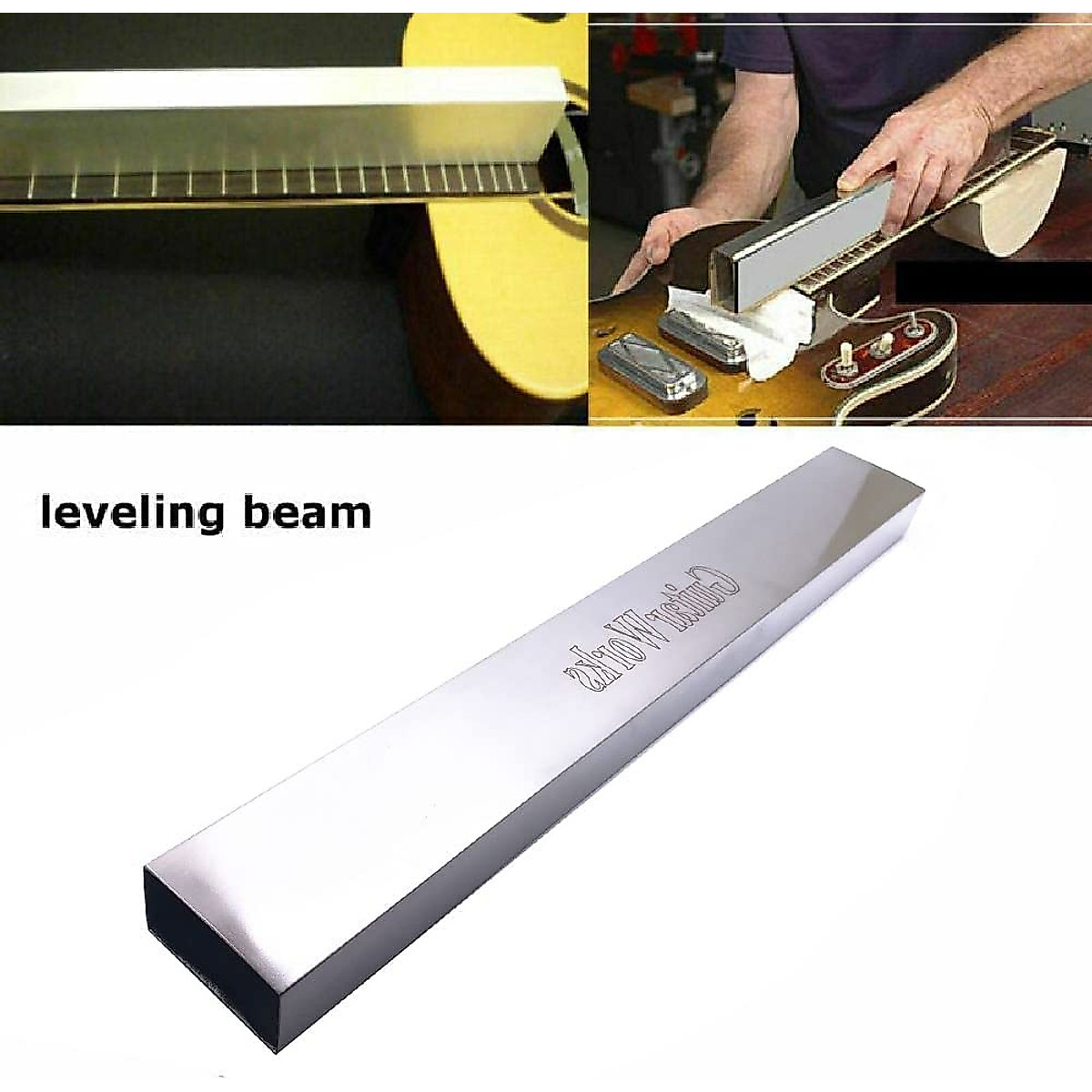 Jiayouy 4Pcs Luthier Tools Set Dual Scale Guitar Neck Notched Straight Edge String Action Gauge Ruler Fret Rocker Fret Leveling Beam for Guitar and Bass Setup Tool Stainless Steel