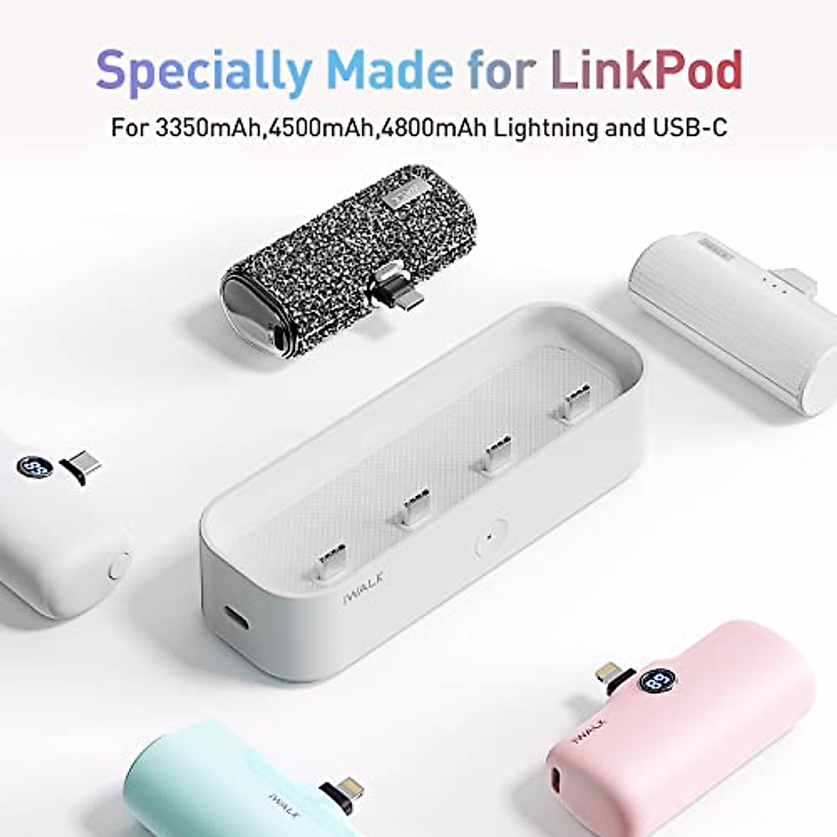iWALK LinkPod Station for iWALK LinkPod Portable Charger 3350mAh,4500mAh,4800mAh Power Bank for iPhone Charging Station Multiple USB-C Family-Sized Charger Station for Home(Station Only), White