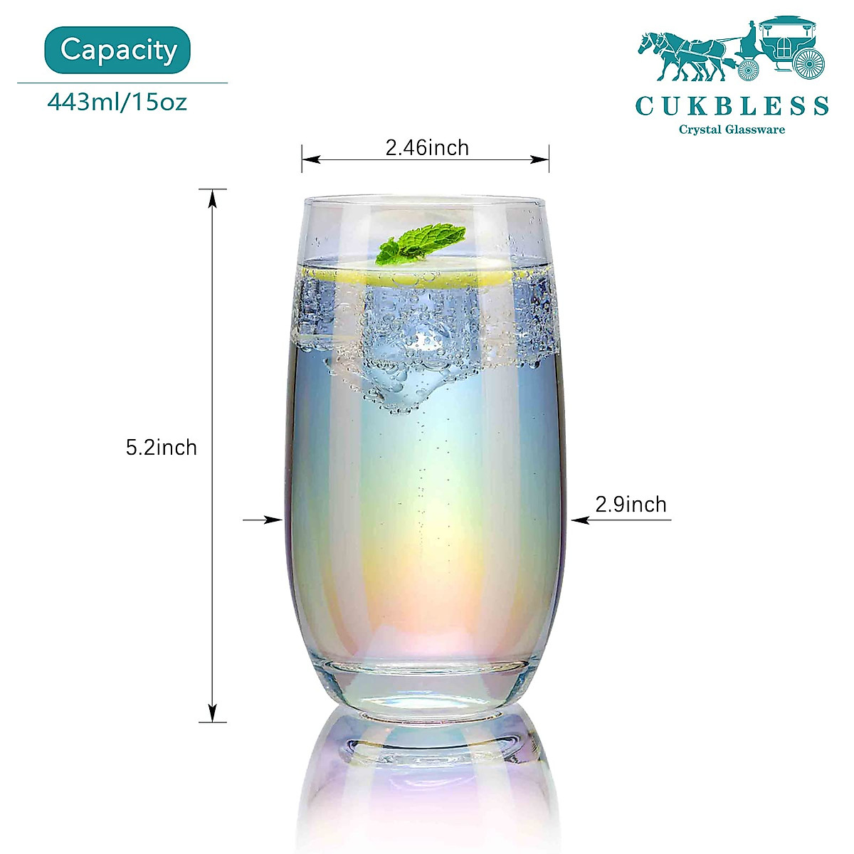 CUKBLESS Iridescent Glassware Set, 6 Drinking Glasses for Water, Juice, and Beverages, and 4 Wine Glasses with 1 Diamond-Shaped Wine Decanter, Perfect for New Home or Housewarming Gifts