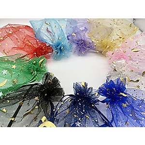 Jexila 100PCS Moon Star Organza Bags 4''X6'' Mixed Color Small Jewelry Bags with Drawstring Mesh Gift Bags for Wedding Party Favor Candy Bags
