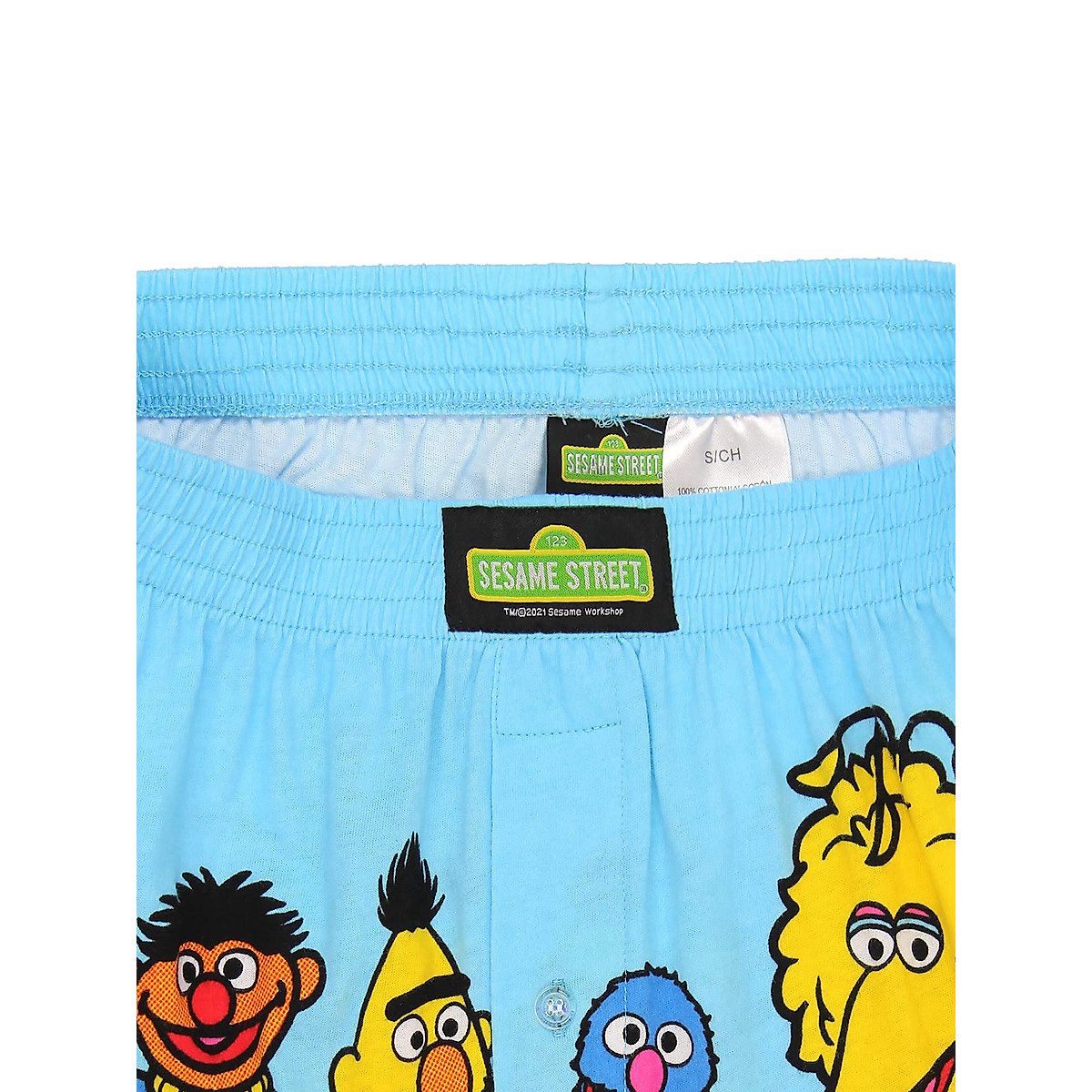 Sesame Street Elmo Cookie Monster Men's Button Fly Boxer Lounge Shorts (Medium, Multicolor)