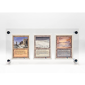 Trading Card Frame Holder Stand Display - 3 Card Slots Clear Acrylic UV Filtering Screwdown