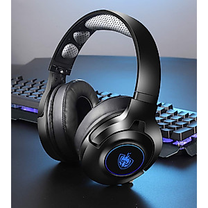 PHOINIKAS Xbox One Headset for PS5, PS4, PC, Q9 Wireless Gaming Headset with Stereo Sound, Over Ear Headphones with Detachable Noise Canceling Mic, Bluetooth Music Headset for Phone Laptop Mac (Blue)