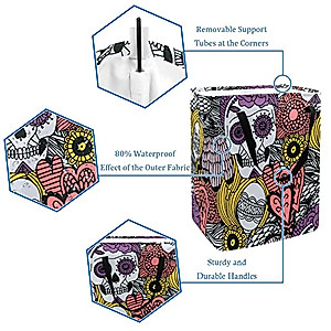 Mexican Skull Flower Print Collapsible Laundry Hamper, 60L Waterproof Laundry Baskets Washing Bin Clothes Toys Storage for Dorm Bathroom Bedroom