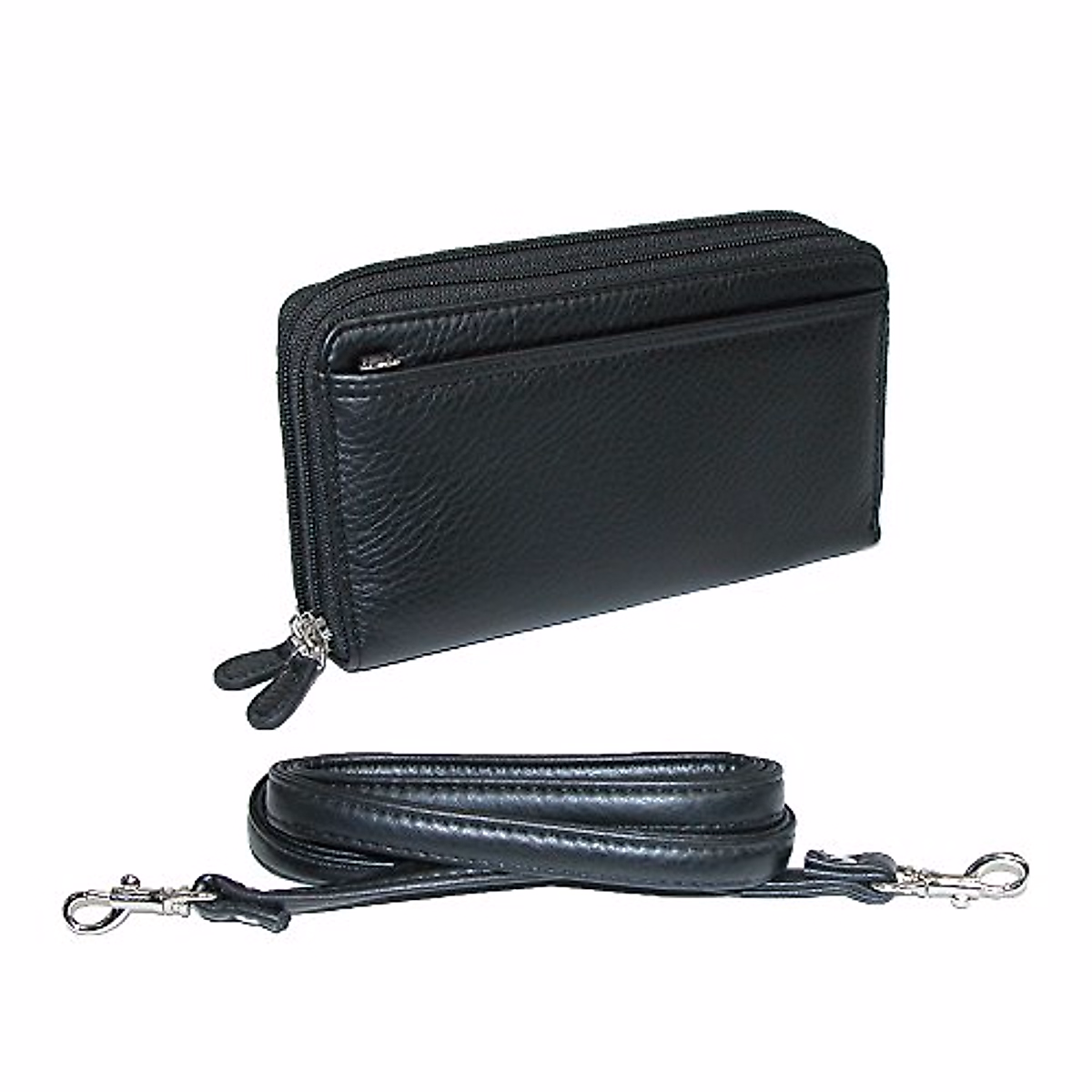 Buxton Pebbled Double Zip String Along Wallet BLACK