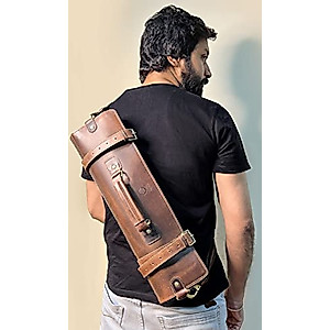 RUSTIC TOWN Leather Knife Roll Storage Bag | Elastic and Expandable 11 Pockets with Tool Pouch | Adjustable/Detachable Shoulder Strap | Travel-Friendly Chef Knife Case Roll (Walnut Brown)