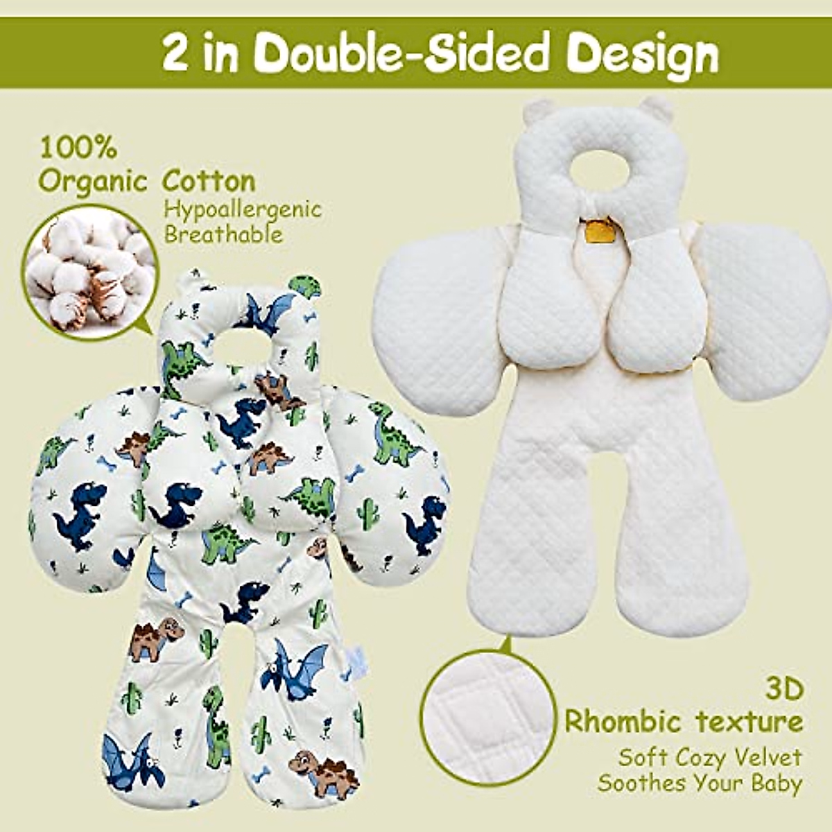 Baby Head Neck Support for Newborn, Infant Car Seat Insert, Toddler Stroller and Carseat Sleeping Cushion, 2-in-1 Body Ultra-Soft Comfort Support