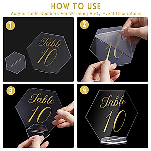 20Pcs Acrylic Wedding Table Numbers Hexagon Printed Clear Acrylic Table Numbers With Stands for Wedding Party Event Catering