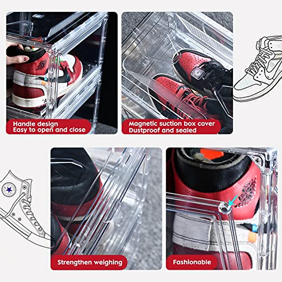 Eapura Shoe Organizer Storage Boxes for Closet 3 Packs | Clear Plastic Stackable Shoe Storage Bins with Drawers & Lids, Clothes Kids Toy Under Bed Shoe Storage Containers | Robust, Durable 43X29X14CM