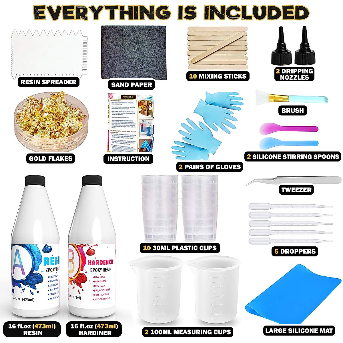 Insnug Epoxy Resin Kit Supplies - Resin for Silicone Molds, Resin Molds Tumbler Jewelry Making Kit, 32 oz Clear 2 Part Arts & Crafts Silcone Molder Keychain Hardener Casting Molds