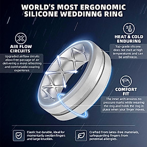 Egnaro Silicone Ring Men 1/4/6 Multipack Breathable Mens Silicone Rubber Bands Wedding Rings for Men Engagement Bands - 8mm Width 2mm Thickness…