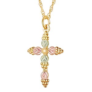 Landstroms 10k Black Hills Gold Cross Pendant Necklace with Leaves, 18" - G LM620