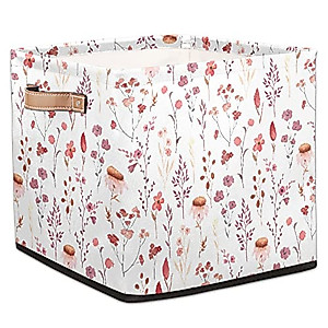 Wildflowers Watercolor Floral Print Storage Basket Bins for Organizing Pantry/Shelves/Office/Girls Room, Spring Flower Storage Cube Box with Handles Collapsible Toys Organizer 13x13