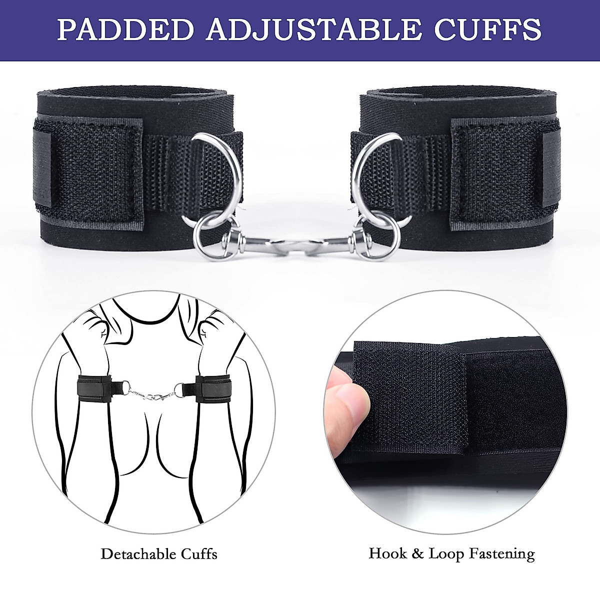 BDSM Bondage Sex Toys Restraints, Couples Sex Toy Handcuffs Adjustable Sex Cuffs Sex Restraints Straps Wrist-to-Thigh, Restraint Set Adult Sex Toys for Couple