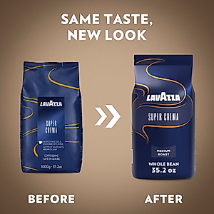 Lavazza Super Crema Whole Bean Coffee Blend, light-Medium Espresso Roast, 2.2 Pound (Pack of 1) ,Premium Quality, Aromatic, Mild and creamy