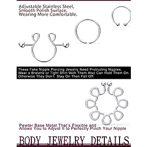 Jenxnjsjo Fake Nipple Rings, Fake Nipple Piercing, Faux Nipple Piercing, Nipple Rings Non Piercing, Non Piercing Nipple Rings, Fake Nipple Ring, Fake Nipple Piercings, Faux Nipple Rings for Women