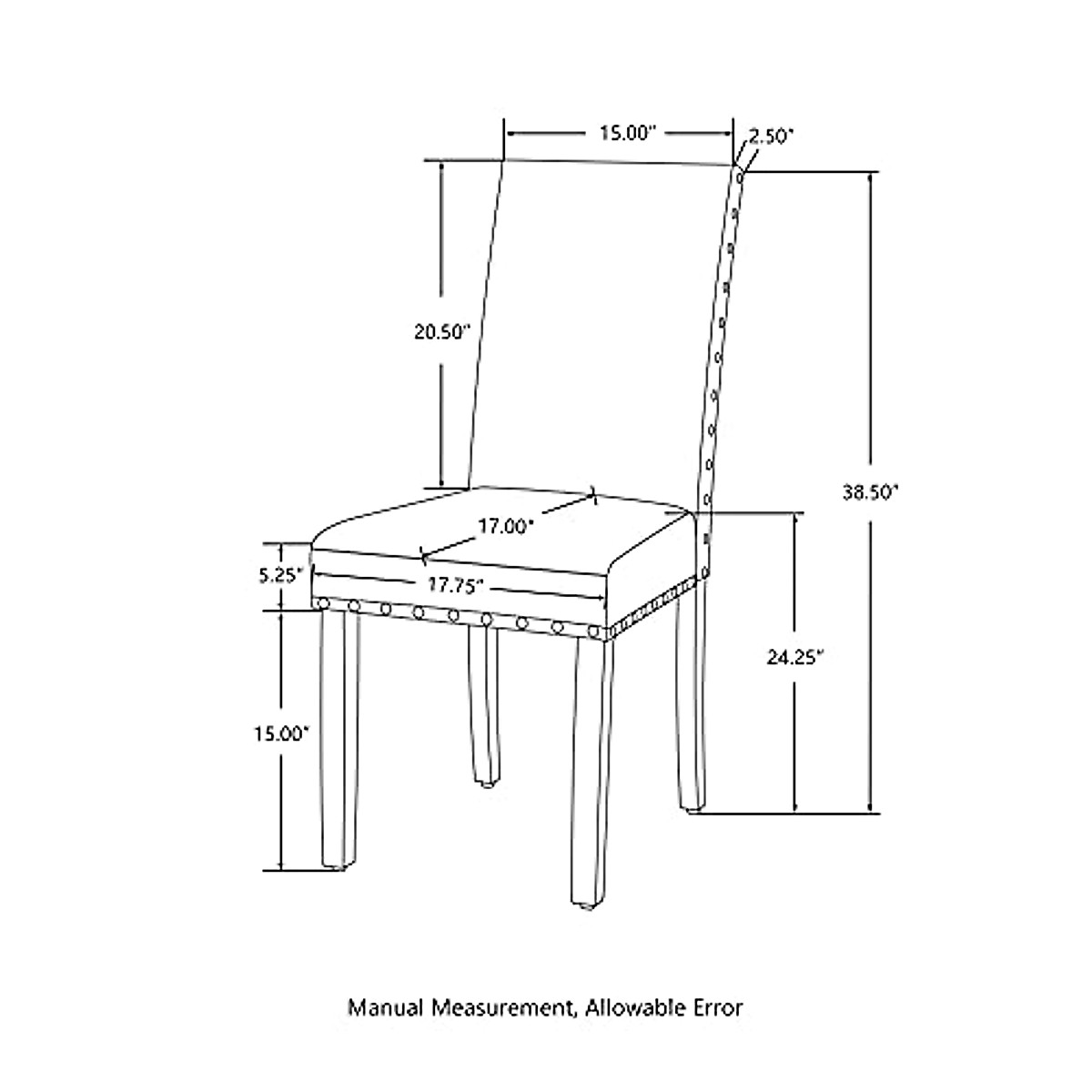 glitzhome Set of 4 Upholstered Chairs, PU Leather Dining Room Kitchen Side Chair with Nailhead Trim and Rubber Wood Legs, Gray