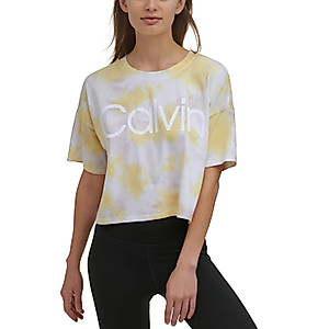 Calvin Klein Performance Cropped Tie-Dyed T-Shirt (Small) Yellow