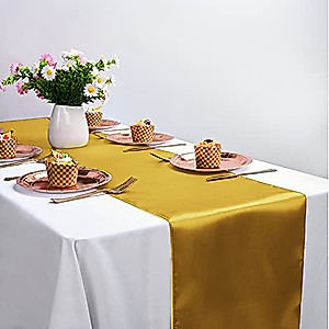 10-Pack Gold 12 x 108 inches Long Premium Satin Table Runner for Wedding, Decorations for Birthday Parties, Banquets, Graduations, Engagements, Table Runners fit Rectange and Round Table