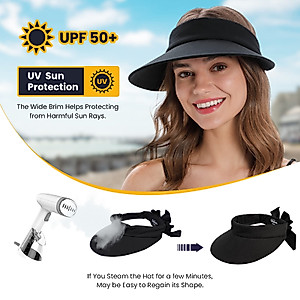Simplicity Black Visor Women UPF 50+ UV Protection Sun Hat Womens Wide Brim Beach Hats for Women Sun Hat,Black
