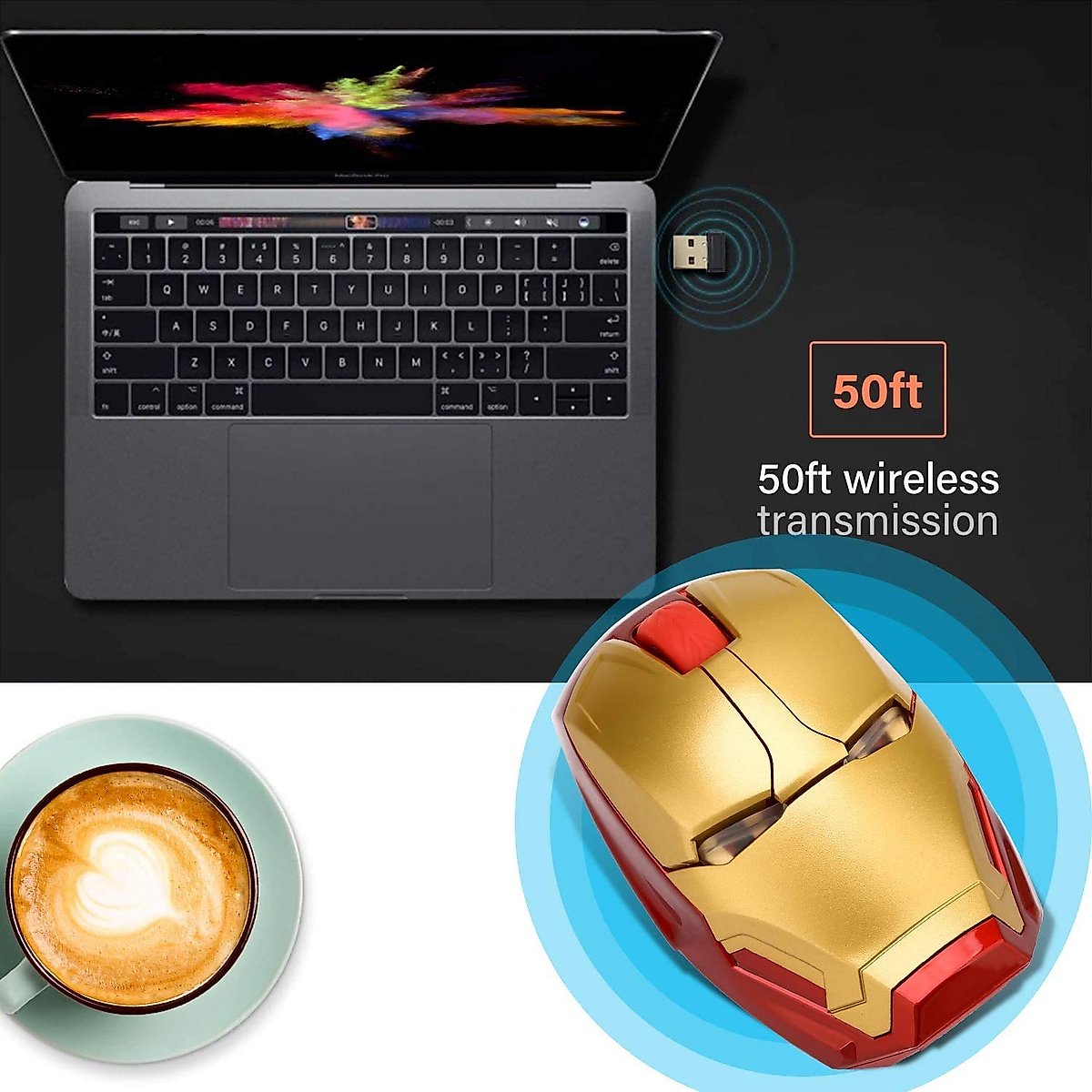 WFB Ergonomic Wireless Computer Mouse for Kids, 2.4 G Portable Noiseless Mouse Optical Mice with USB Receiver for Notebook PC Laptop Computer Mac Book (Gold)