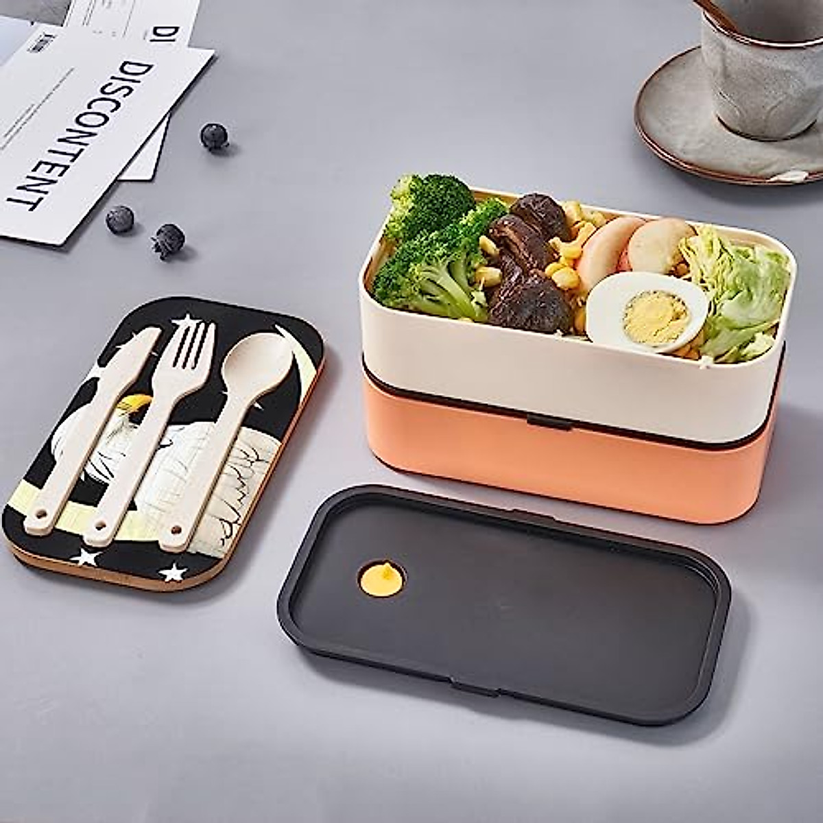 White Head Sculpture Sketch Adult Lunch Box, Bento Box, With Cutlery Set Of 3, 2 Compartments, Rectangular, Lunch Box For Adults