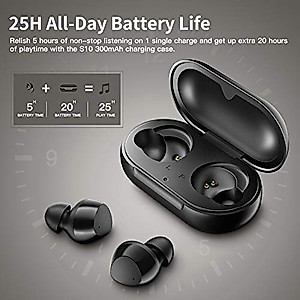 Hestom S10 Bluetooth 5.0 True Wireless Earbuds, IPX8 Waterproof 30H Cyclic Playtime HI-FI Stereo Headphones with Type c Charging Case, in-Ear Earphones Headset with mic for Sport