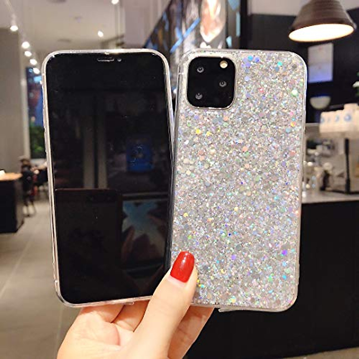 Winzizo for iPhone 12 Case and iPhone 12 Pro Case Gel Clear Glitter Sparkle Bling Women Girls Cases Cute Rubber Slim Soft Silicone TPU Shockproof Drop Phone Protective Cover 6.1 inch (Silver)