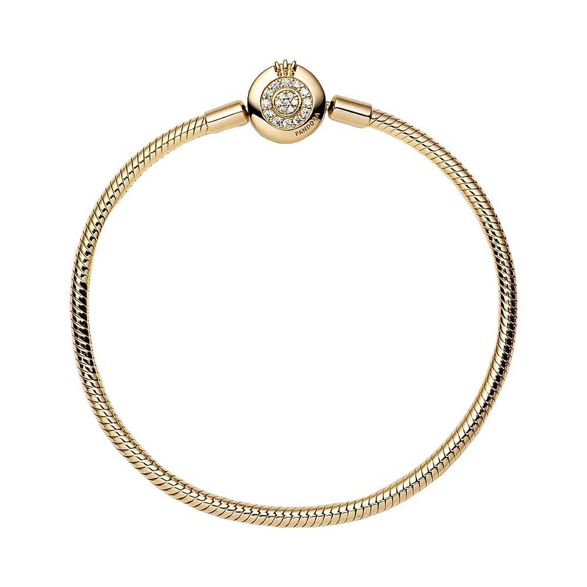 PANDORA Moments Sparkling Crown O Pavé Clasp Snake Chain Bracelet - 14k Gold-Plated Charm Bracelet for Women - Compatible Moments Charms - Cubic Zirconia Shine - 7.1"