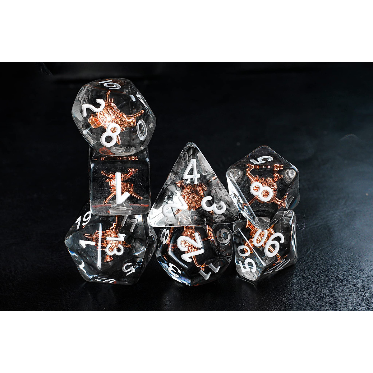 3DEGOS Black Rogue Pirate DND Dice Set for Dungeons and Dragons Gifts, D&D, D and D, Pathfinder, Accessories, D20, Polyhedral, Resin Dice, Metal, Dice Tray, Tower, Bag, Box