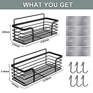 Gulex 2 Pack Adhesive Shower Caddy Shower Shelves with Hooks, No Drilling Stainless Steel Shower Shelf Bathroom Organizer