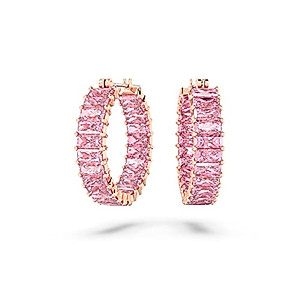 Swarovski Matrix Hoop Earrings with Pink Baguette-Cut Crystals on Rose Gold-Tone Finished Settings, Part of the Swarovski Matrix Collection