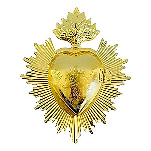 ESNOY Sacred Heart, Gold Metal Milagro Heart Wall Ornament, Mexican Home Eclectic Decor, Heart Box Catholic Gift for First Holy Communion Confirmation Housewarming Christmas