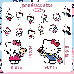 Kitty Birthday Party Supplies for Girls, Kitty Theme Happy Birthday Banner with 12pcs Hanging Swirls Decorations for Kitty Party Decorations, Kitty Birthday Party Favors