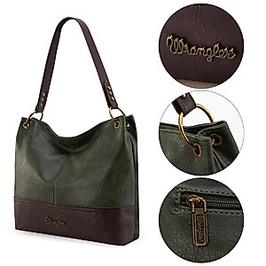 Wrangler Hobo Purses for Women Vegan Leather Shoulder Medium Purses and Handbags Dark Green Bag WG20-918DGN