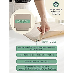 Mile:B Baby Toddler Placemat,Non Slip with 4 Suction Cups,Non Tilting Food Catcher with 2 Guards,16x14in,A Hanging Loop for Easy Drying(Gray)