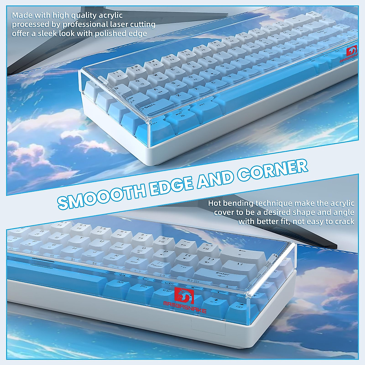 ZIYOU LANG KC02 Acrylic Clear Transparent Keyboard Cover(12.28*4*0.9’’) with Dustproof Waterproof Anti-hit Anti-cat Protective Case for 65% Small Layout 61Key 64Key 68Key Mechanical Gaming Keyboard